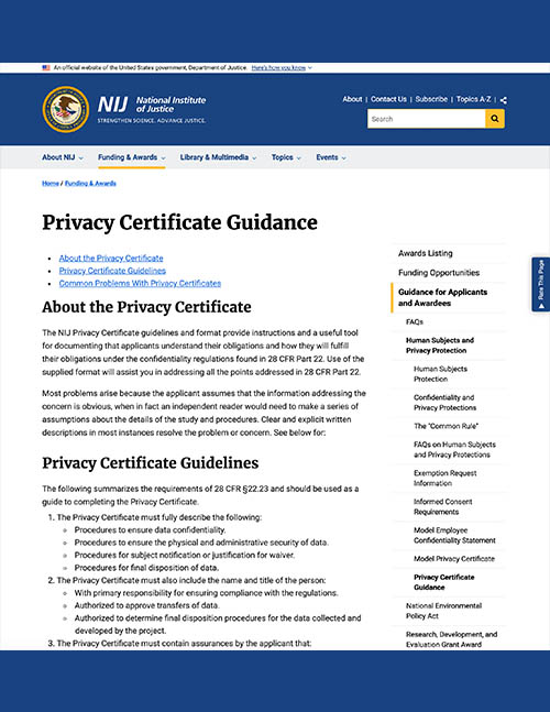 Privacy Certificate Guidance