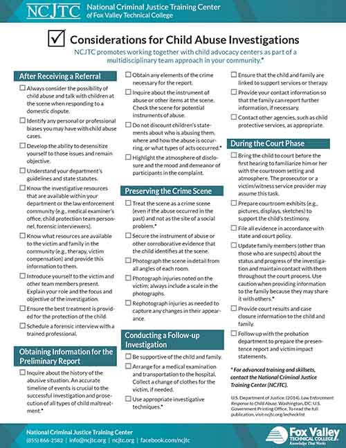 2021 Worksheet: Considerations for Child Abuse Investigations