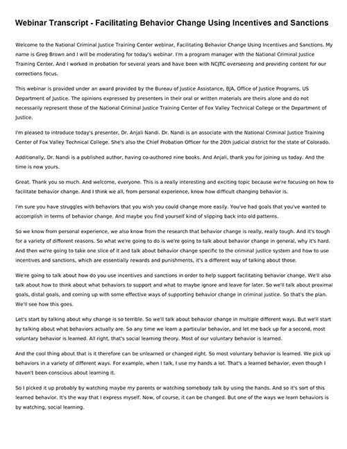 Facilitating Behavior Change Using Incentives and Sanctions - Transcript